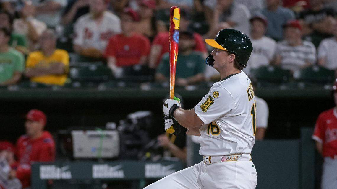 A’s Nick Kurtz breaks slump with custom Iron Man bat | Sacramento Bee